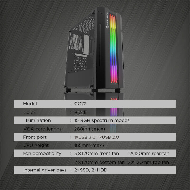 Fantech Gabinete Gamer CG72 STRIKE RGB Middle Tower Case - ETCHILE
