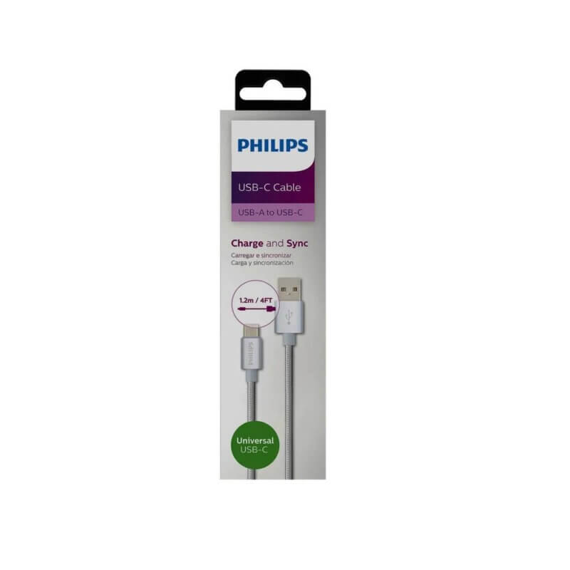 Philips Cable USB C 1.2 Mts Trenzado Blanco DLC2528N Carga ...