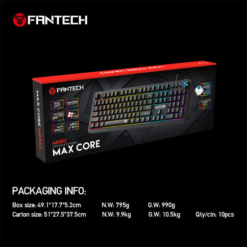 Fantech Teclado Mecánico Gamer MAX CORE MK852 Full Keyboard Black ...