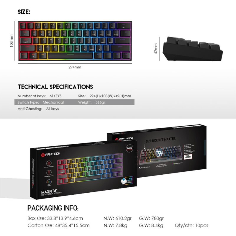 Fantech Teclado Mecánico 60% MAXFIT61 MK857 RGB Black Edition Switch ...