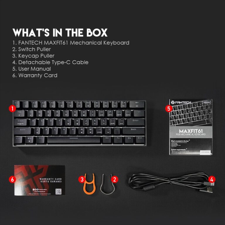 Fantech Teclado Mecánico 60% MAXFIT61 MK857 RGB Black Edition Switch Red Linear Hot Swap - ETCHILE