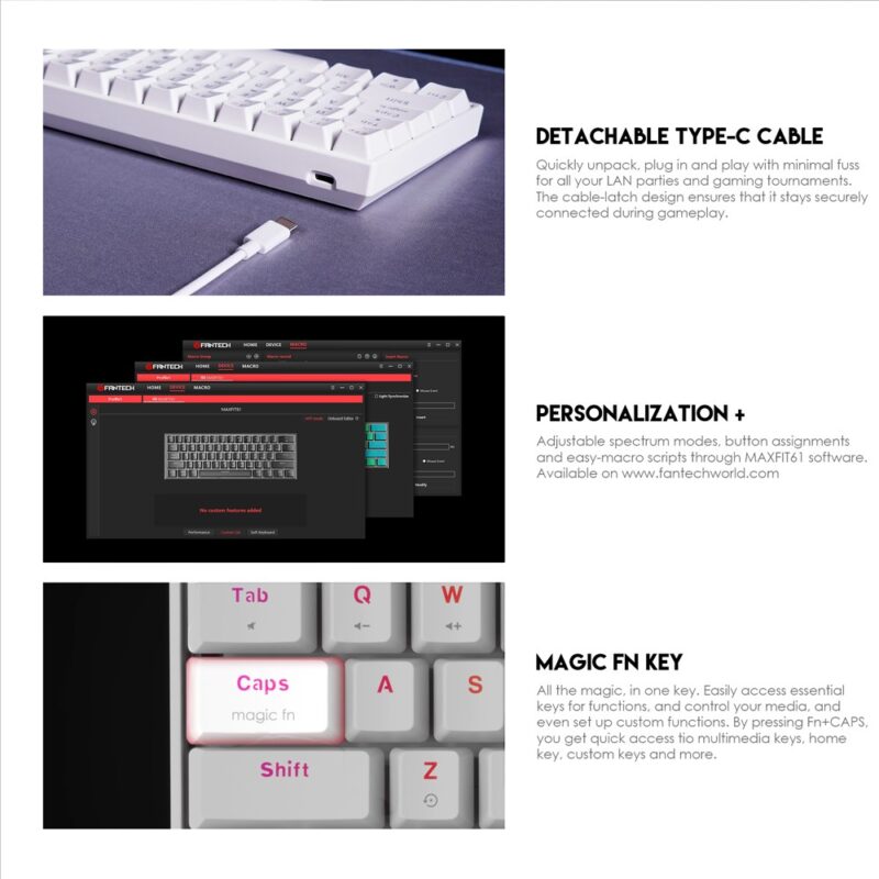 Fantech Teclado Mecánico 60% MAXFIT61 MK857 RGB White Edition Switch ...