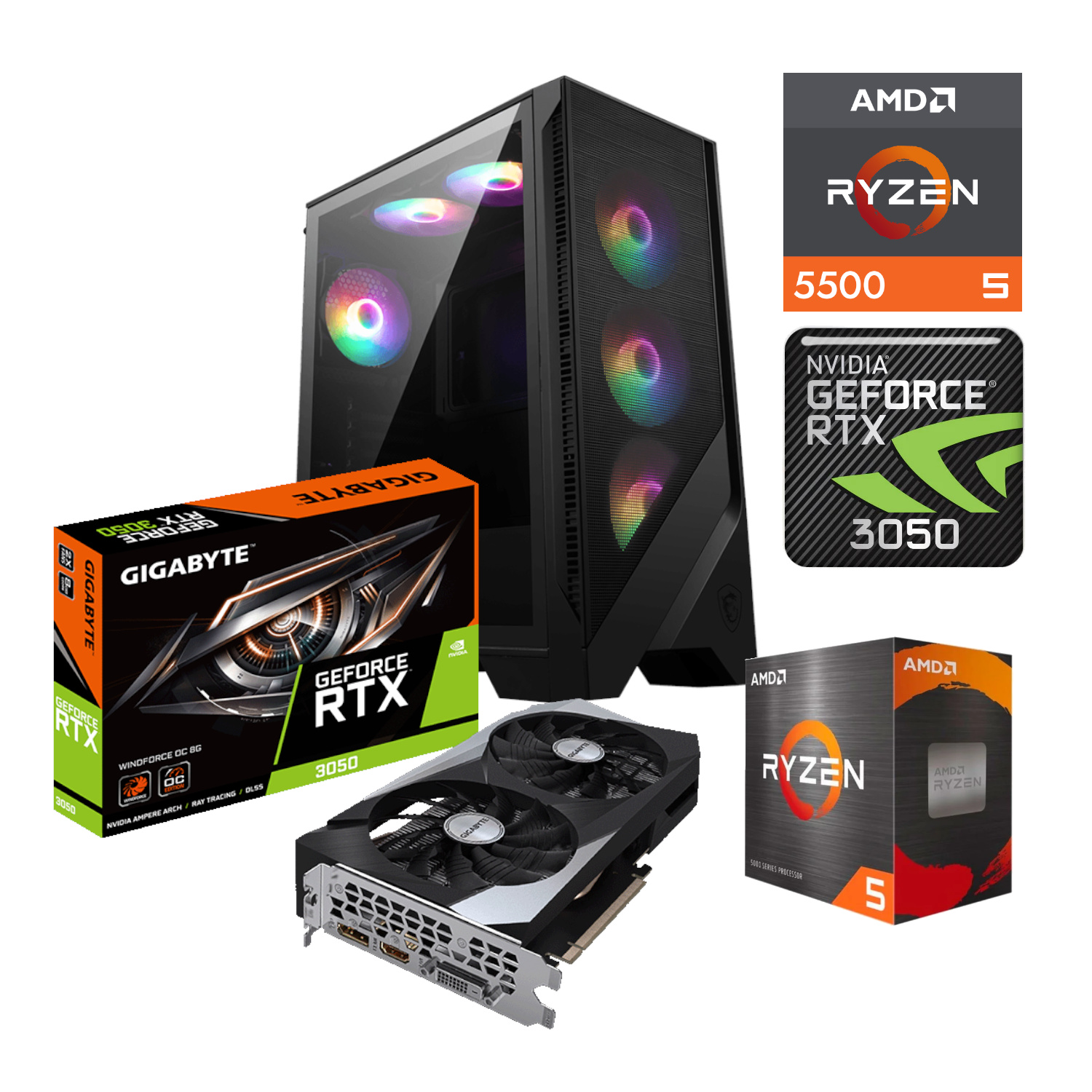 PC GAMER AMD RYZEN 5 5500 NVIDIA GEFORCE RTX 3050 FORGE 120A 16GB RAM DDR4 3200 500GB M2 SSD ...