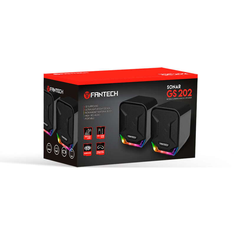 Fantech Parlantes SONAR GS202 Black RGB 3D Surround High-Res Audio ...